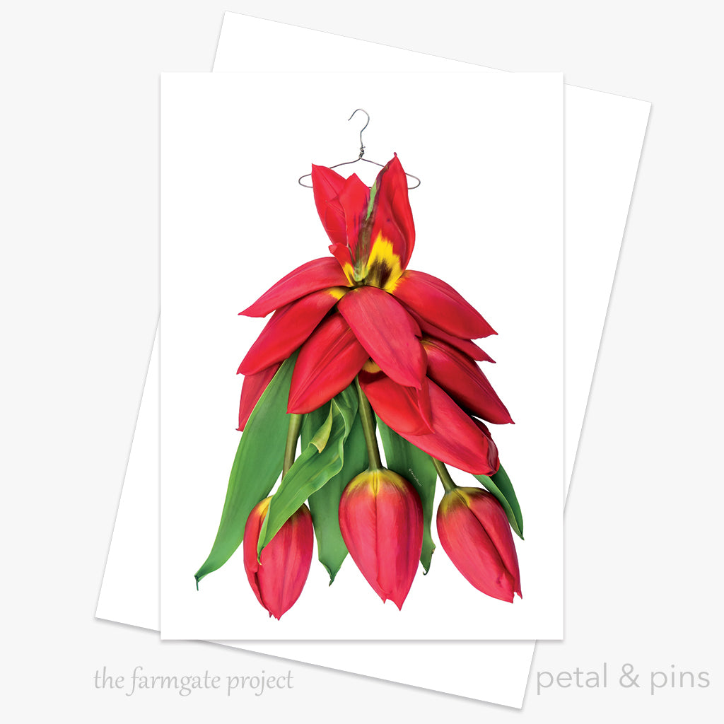 red tulip dress - floral greeting card – petal & pins