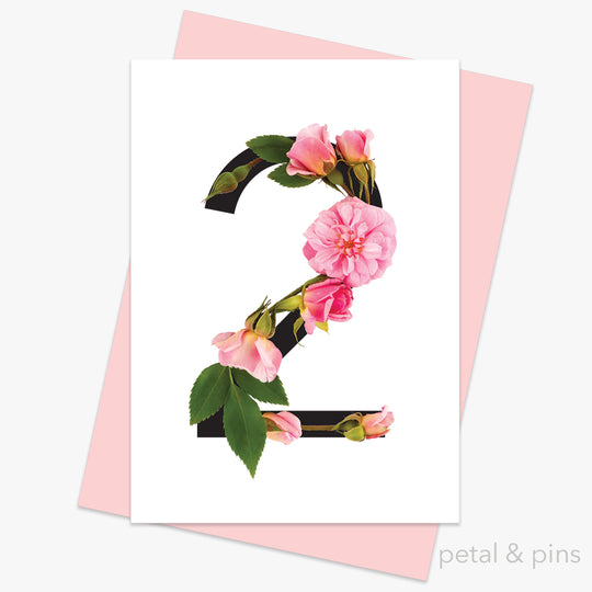 celebration roses number 2 card – petal & pins